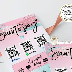MINT Pink Scan to Pay Template, Teal Rosegold Glitter Payment Sign, QR ...