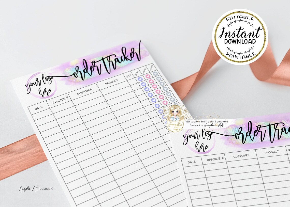 PASTEL Order Tracker Form Template EDITABLE Pink Rainbow - Etsy