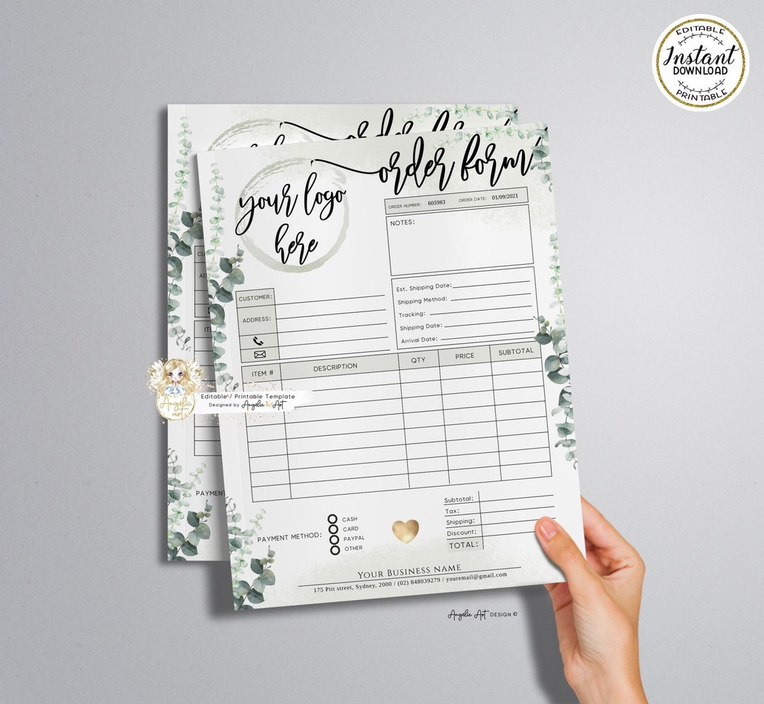 EUCALYPTUS1 - ORDER Form Template Greenery Gold Printable Invoice Form ...
