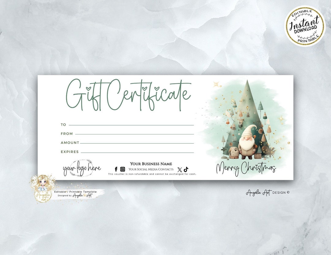Christmas Gift Card Winter Holiday Gift Certificate, Christmas Tree ...