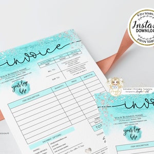 AQUA - INVOICE Form Template, Aqua Silver Printable Invoice Form Modern ...