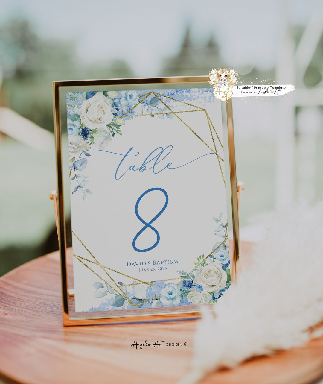 ST PAUL Floral Blue Gold Table Numbers Template Blue Floral - Etsy