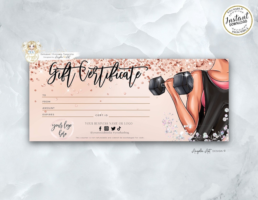 FITNESS Workout Personal Trainer Gift Certificate Template Rosegold ...