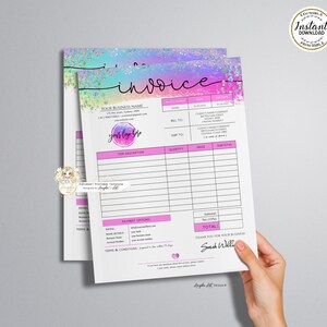 FAIRY - Neon Rainbow Invoice Form Template - EDITABLE Modern Printable ...