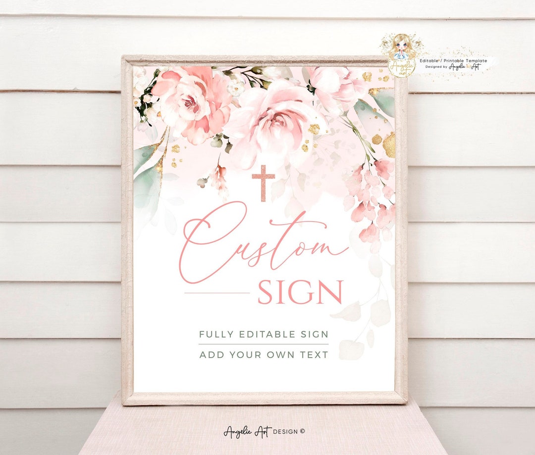 AVA Blush Pink Editable Custom Sign Template, Pink Green Baptism Custom ...