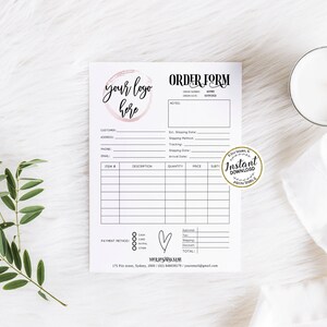 EDITABLE Printable Order Form Template ADD Your LOGO Business Invoice ...