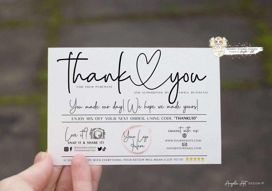 SIMPLE Thank You for Your Order Card Template, Editable Printable ...