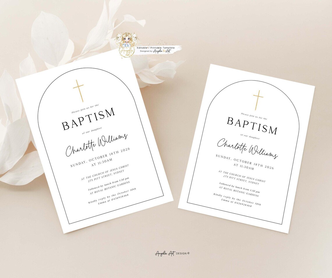 Modern Simple Classic Baptism Invitation Template EDITABLE Printable ...
