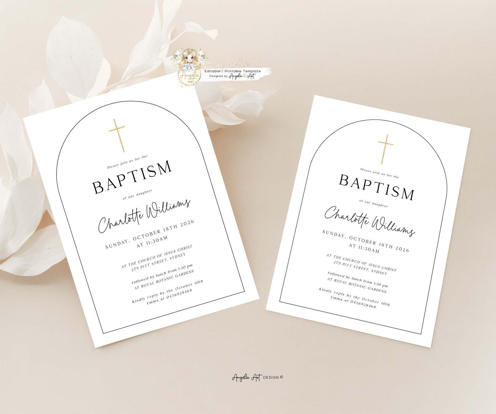 Modern Simple Classic Baptism Invitation Template EDITABLE Printable ...