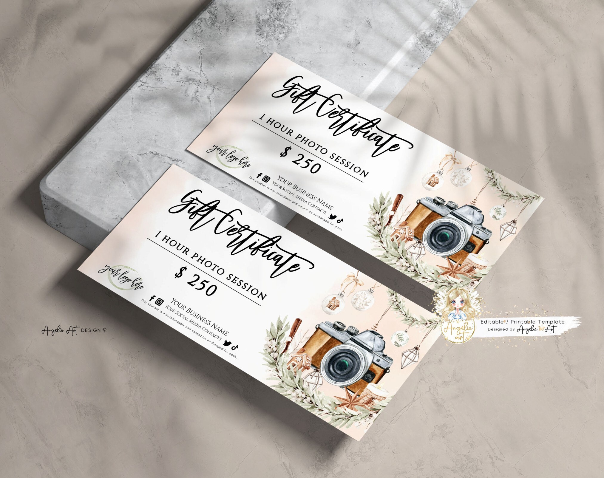 EDITABLE Photo Session Gift Card Template, Printable Christmas ...