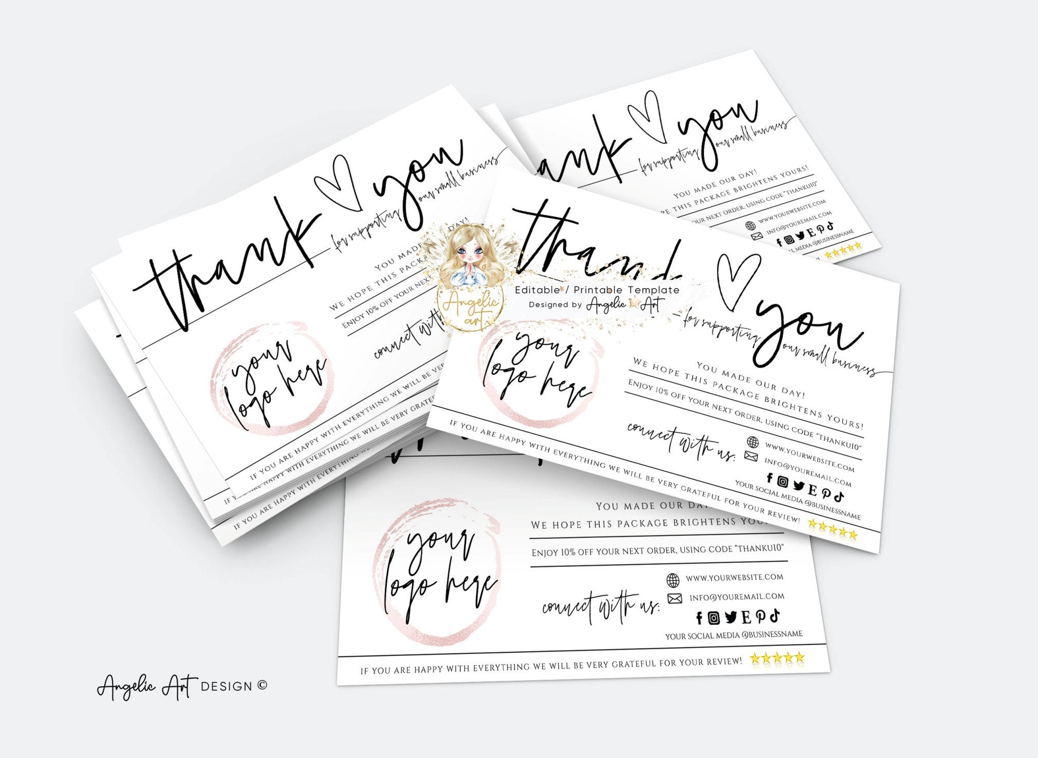 Editable SIMPLE Business Thank You Insert Card Template, Modern Simple ...