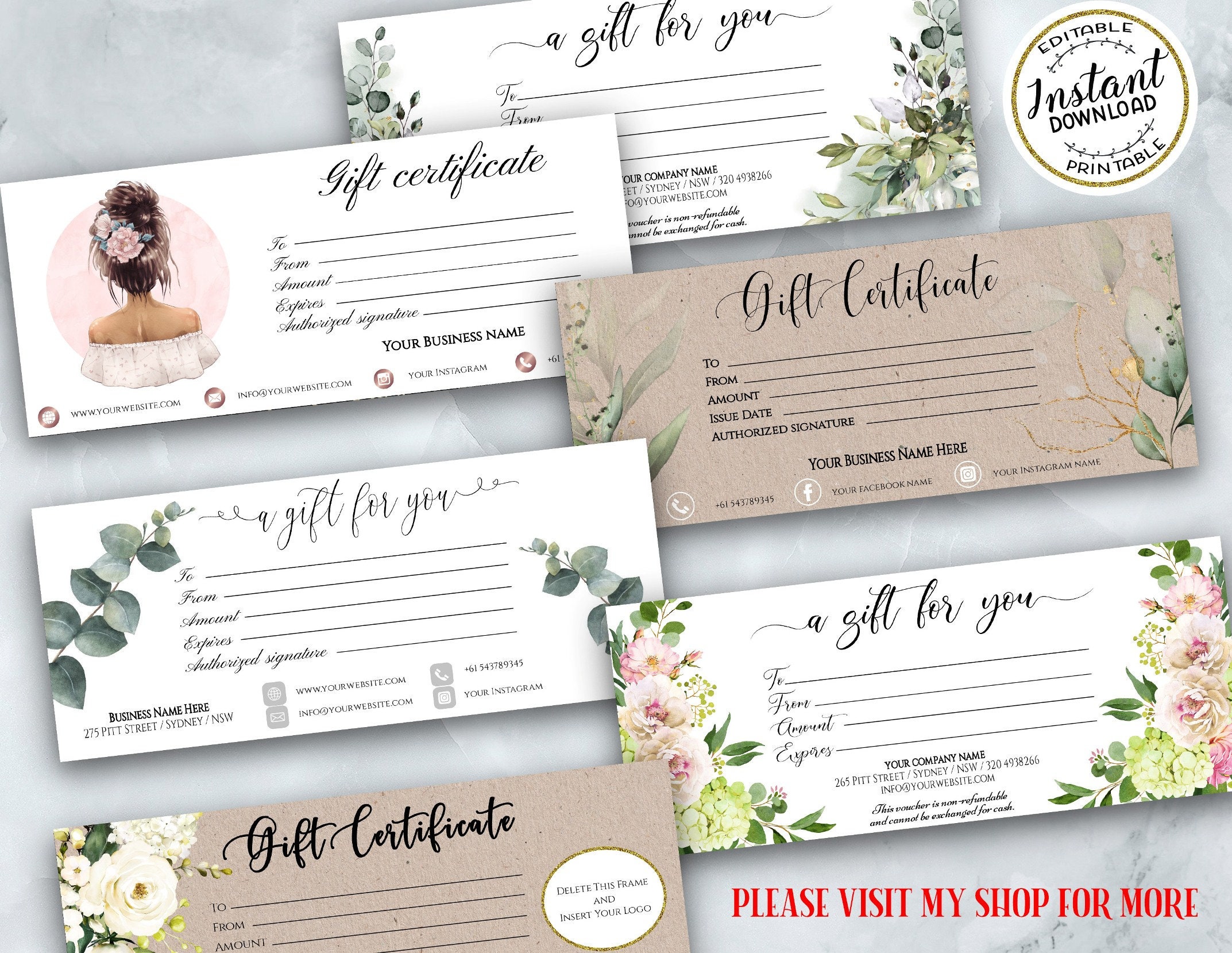 Photography Gift Certificate Template, Editable Photo Session Gift Card ...