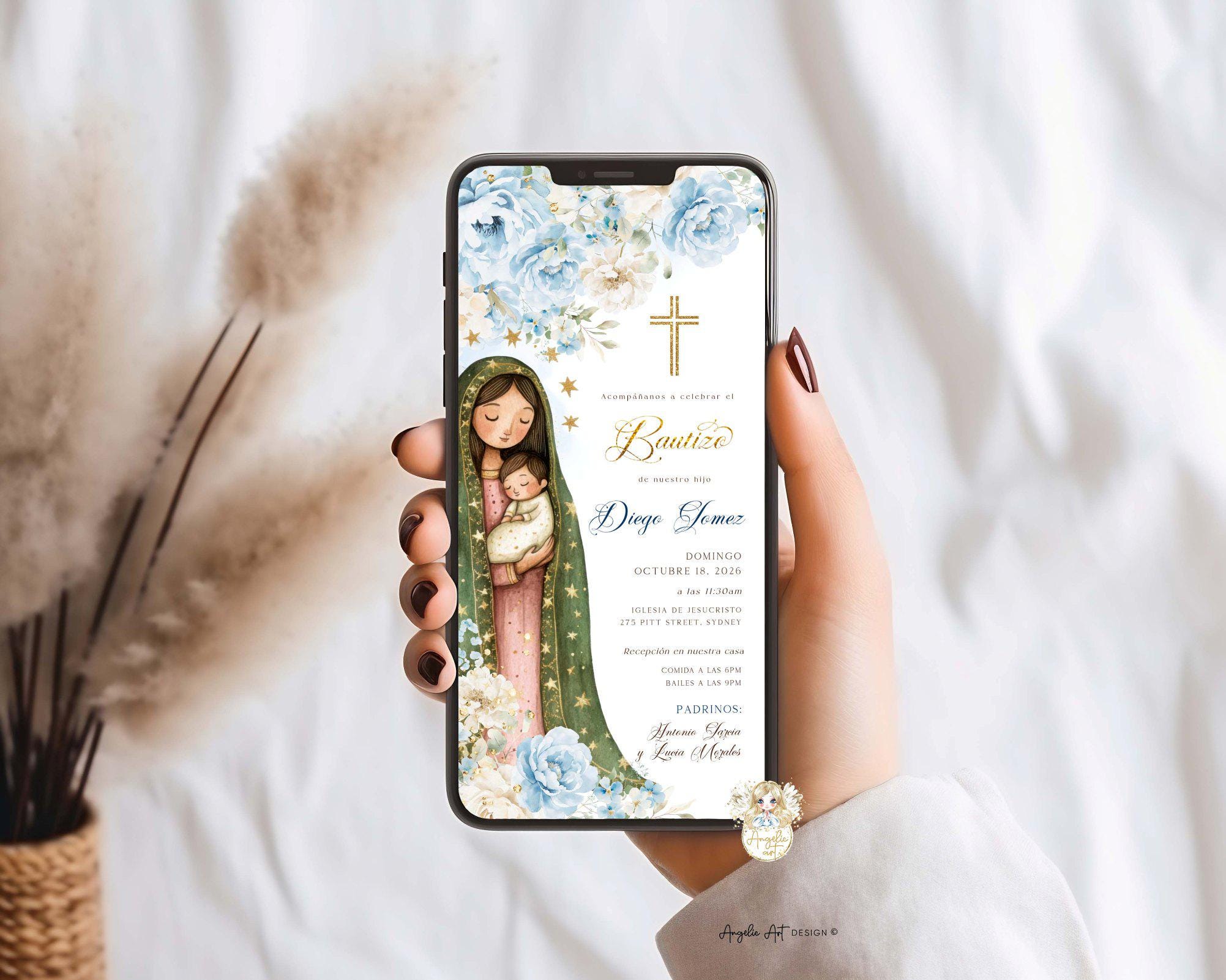 Blue Floral Virgen De Guadalupe Bautizo Bundle Niño: Spanish Baptism ...