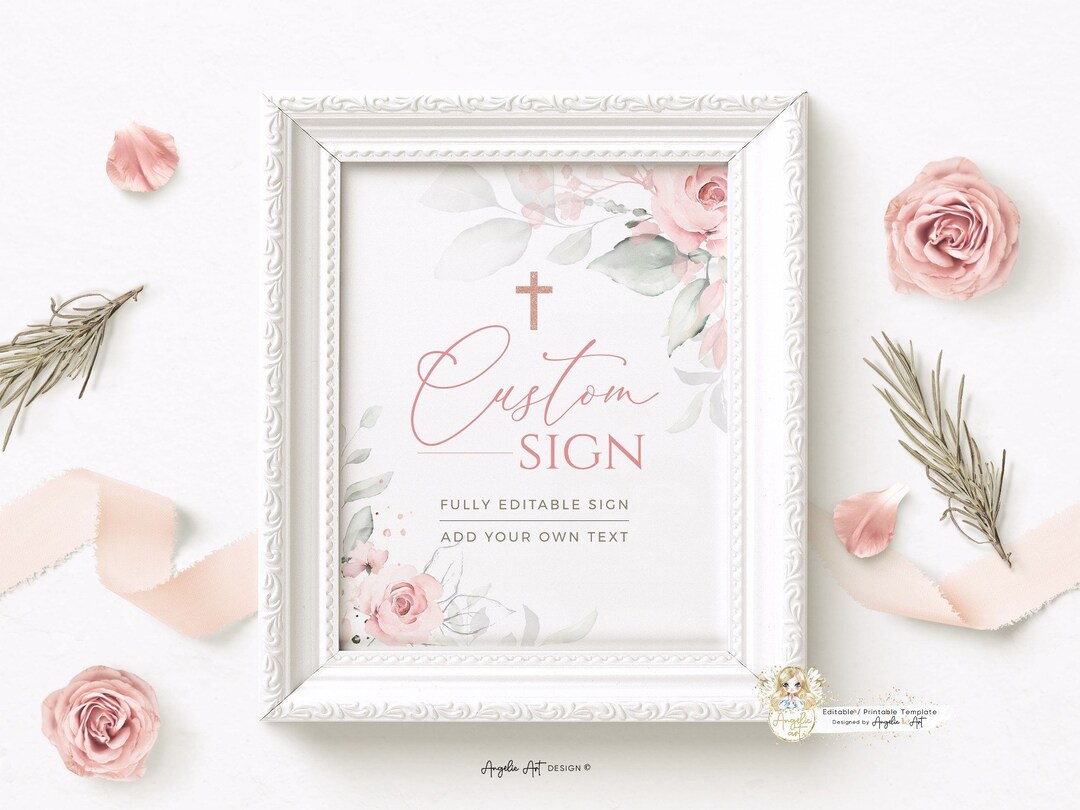 DELICATE - Editable Custom Sign Template, Pink Green Baptism Custom ...