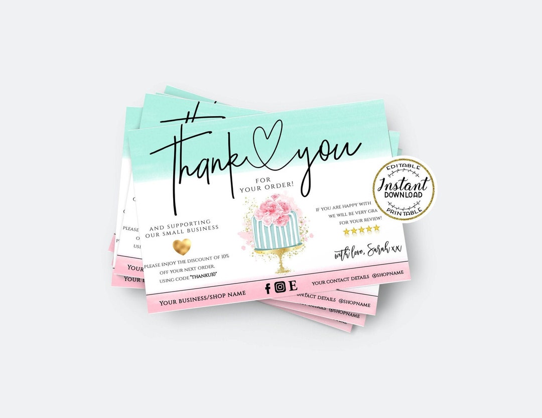 TEAL PINK Cake Bakery Business Insert Card Bakery Shop Insert Card ...