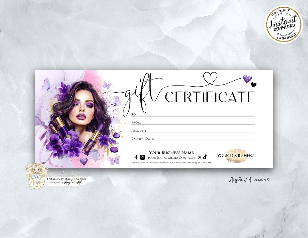 Beauty Gift Certificate Template Hair Makeup Salon Gift Voucher Hair ...