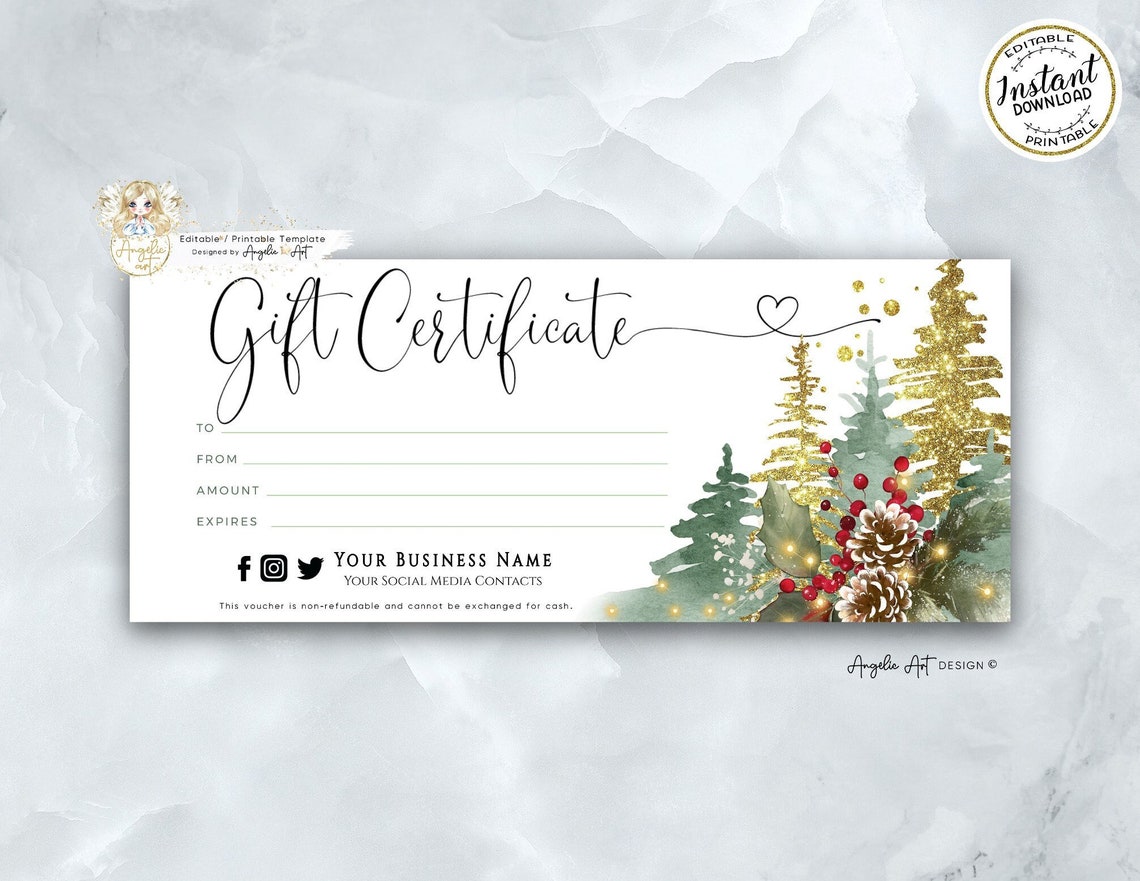 Editable Christmas Tree Gift Certificate Template • Holiday Printable ...