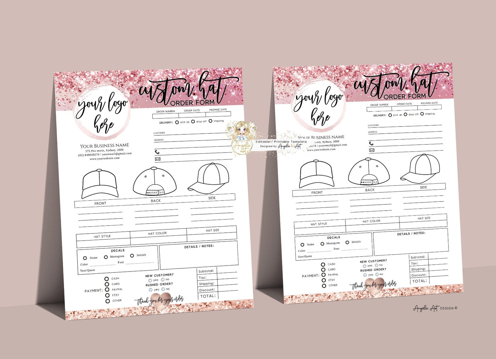 GLAM - Rose Gold HAT Order Form Template Modern Printable Order Form ...
