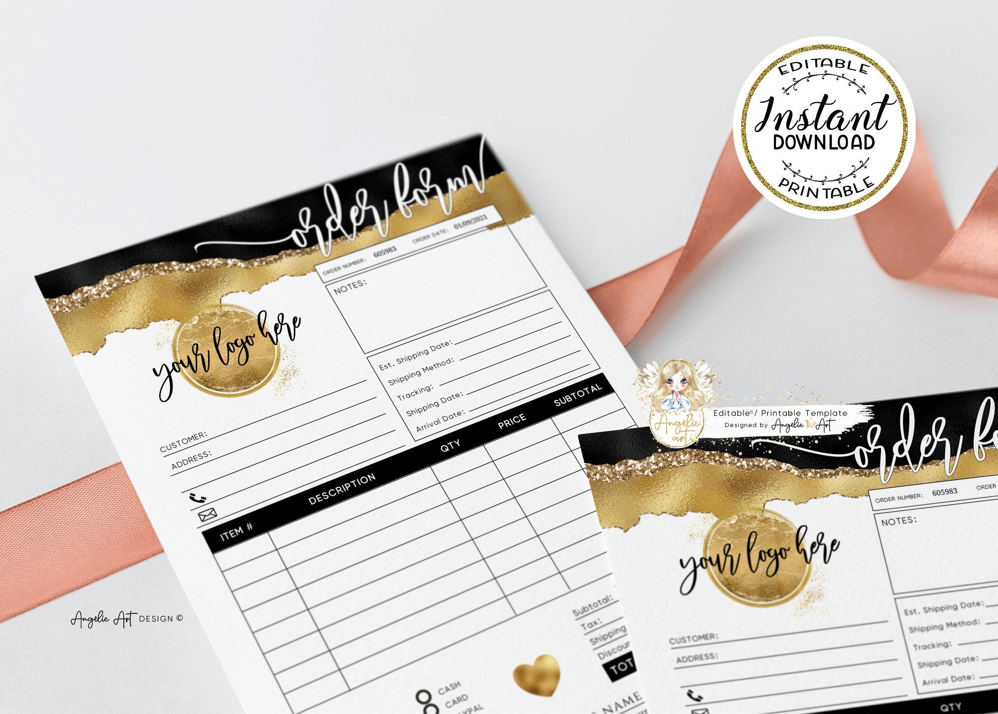 TOUCAN Black Gold Glitter Order Form Template EDITABLE - Etsy