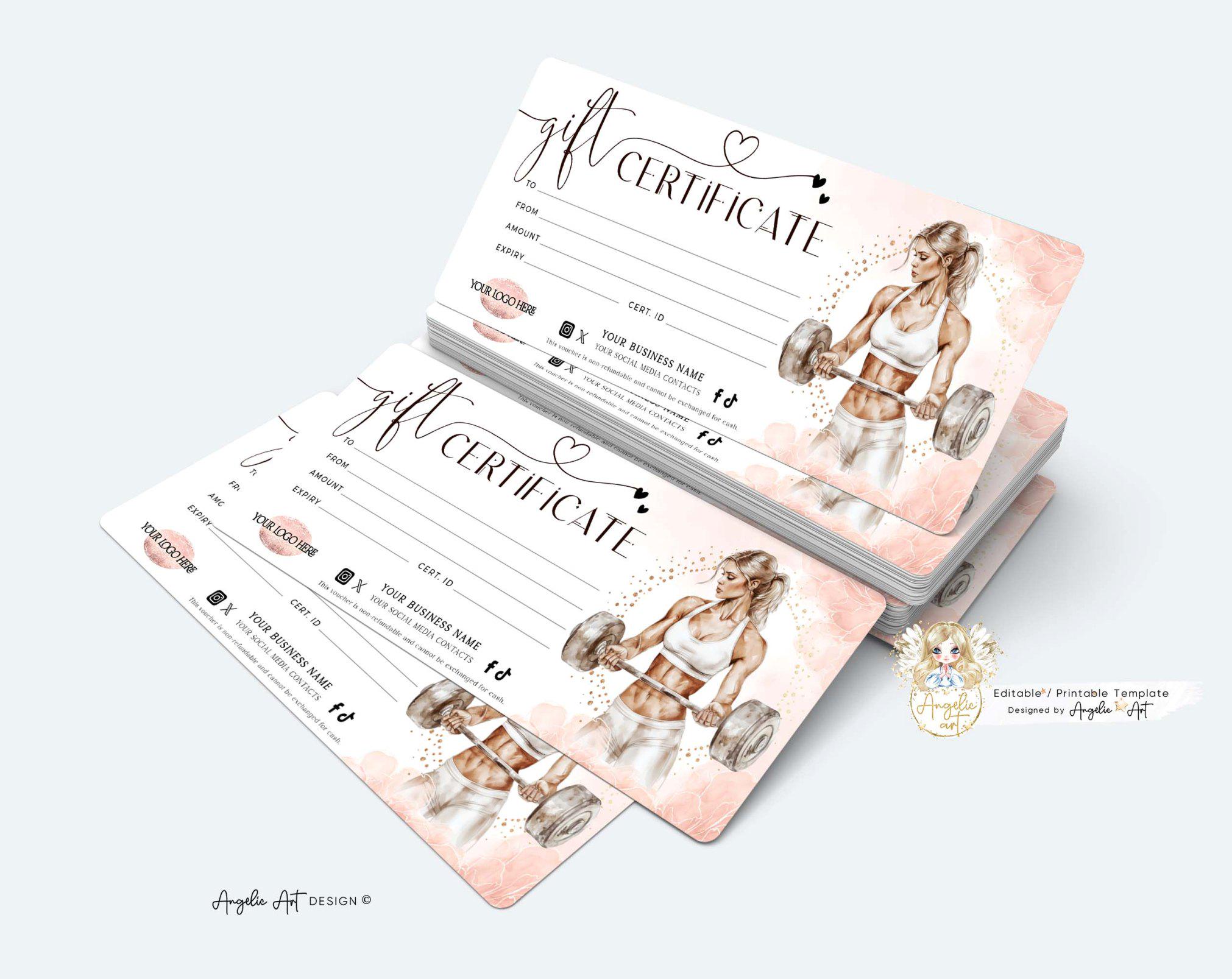 FITNESS Workout Personal Trainer Gift Certificate Template, Rosegold ...