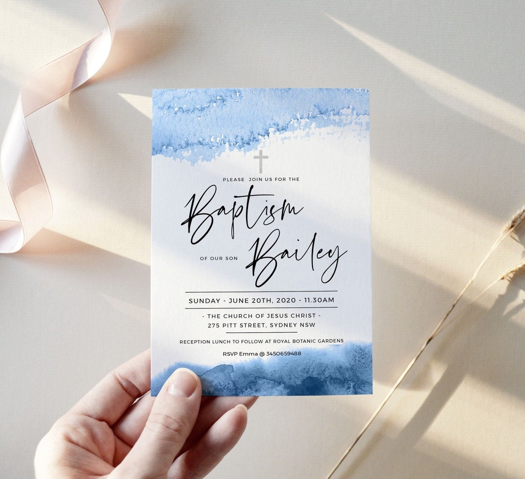 BLUE Watercolor Baptism Invitation Template NAUTICAL Boy Baptism ...