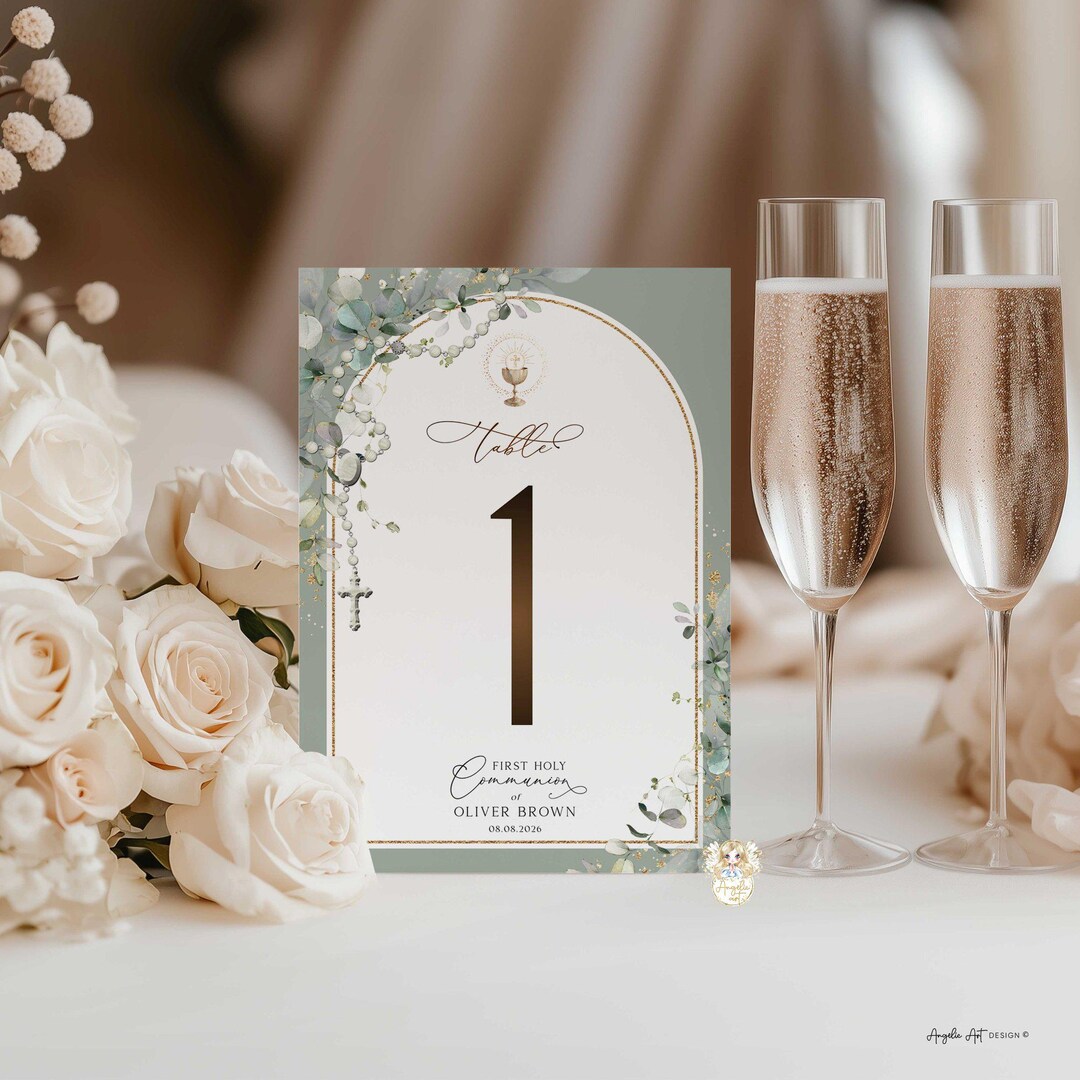 ELIJAH - Sage Green Gold First Holy Communion Table Numbers Template ...