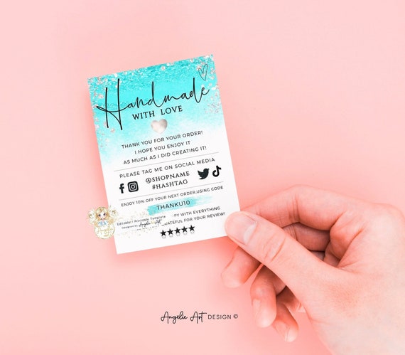 AQUA Editable Business Insert Card Template Aqua Silver | Etsy