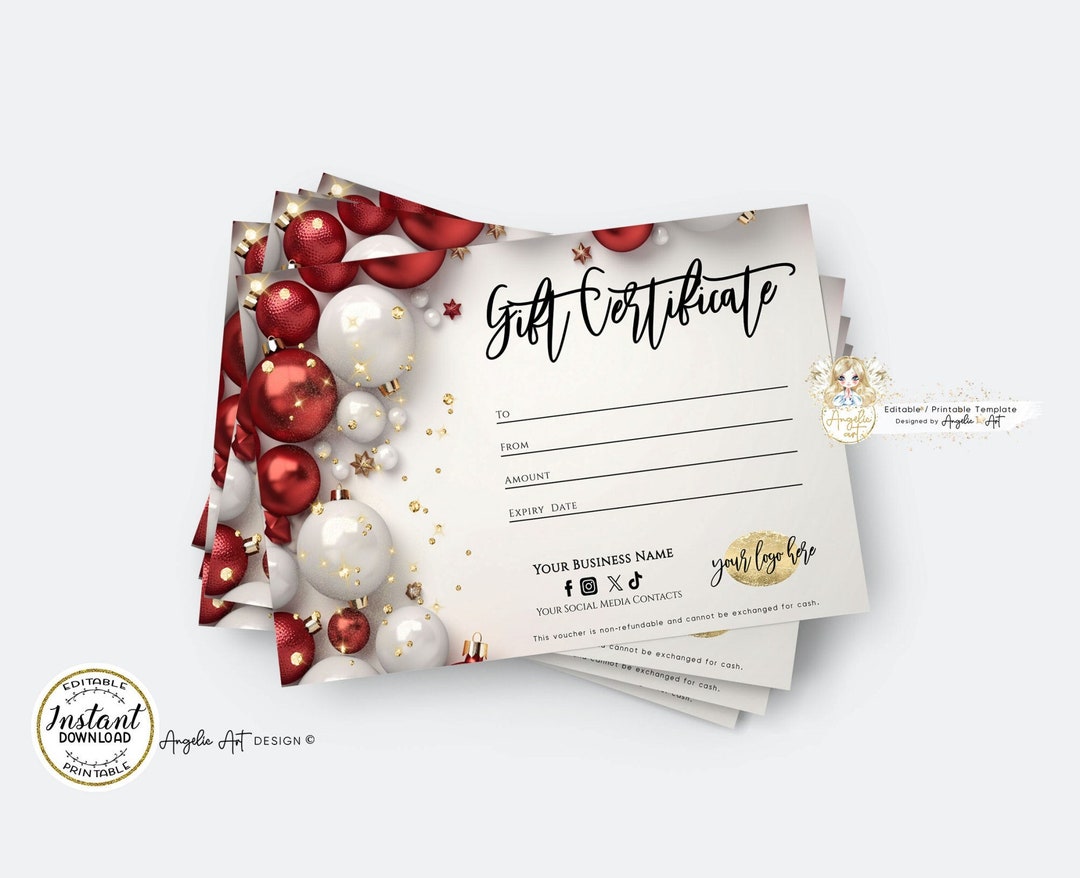 Editable Christmas Gift Certificate Template Holiday Printable Gift ...