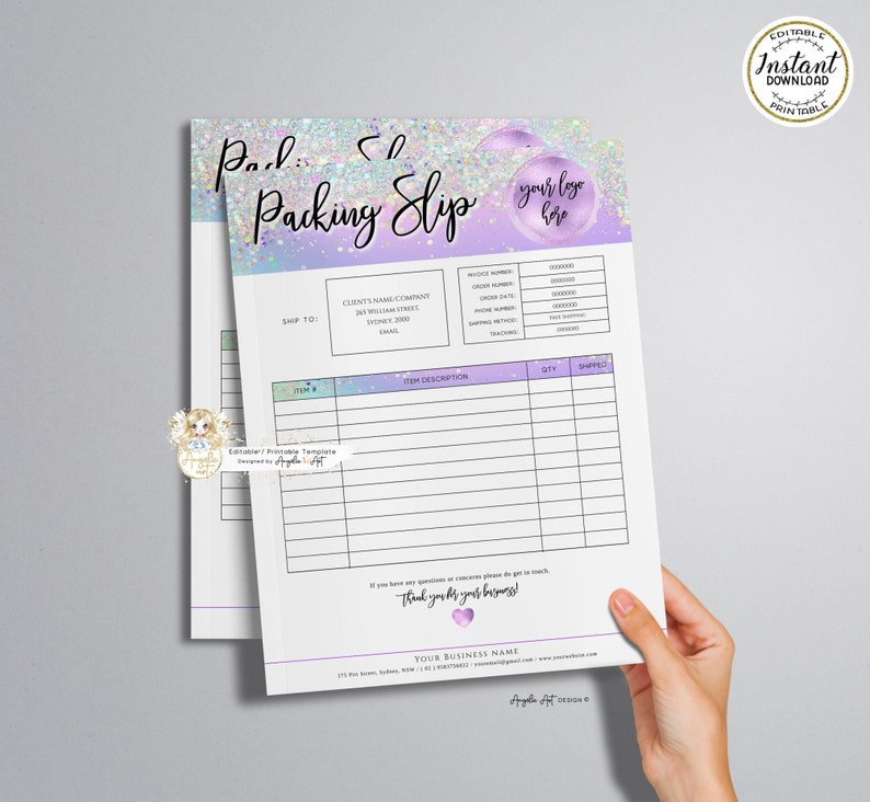 ELF Holographic Glitter Packing SLIP Template Editable - Etsy