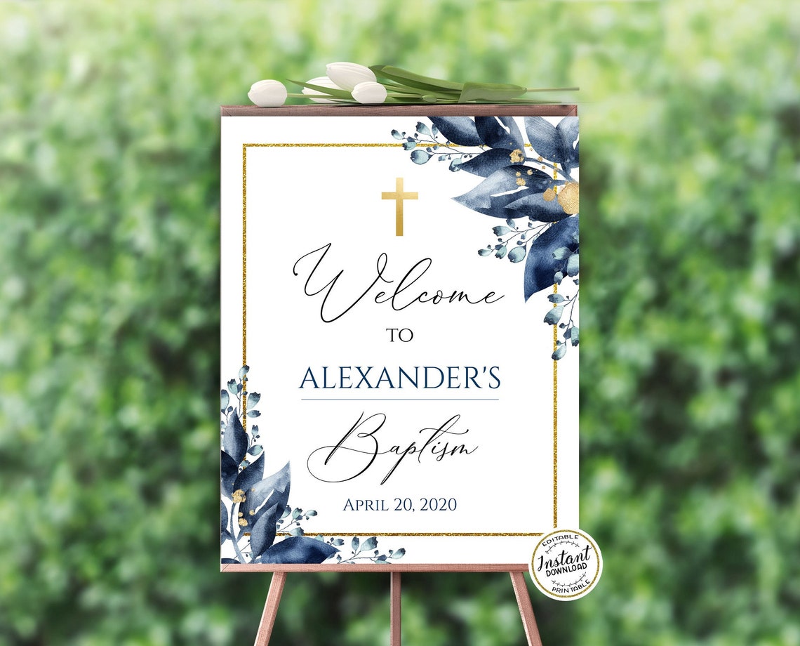 ST PETER Blue Gold Baptism Welcome Sign Template Editable - Etsy