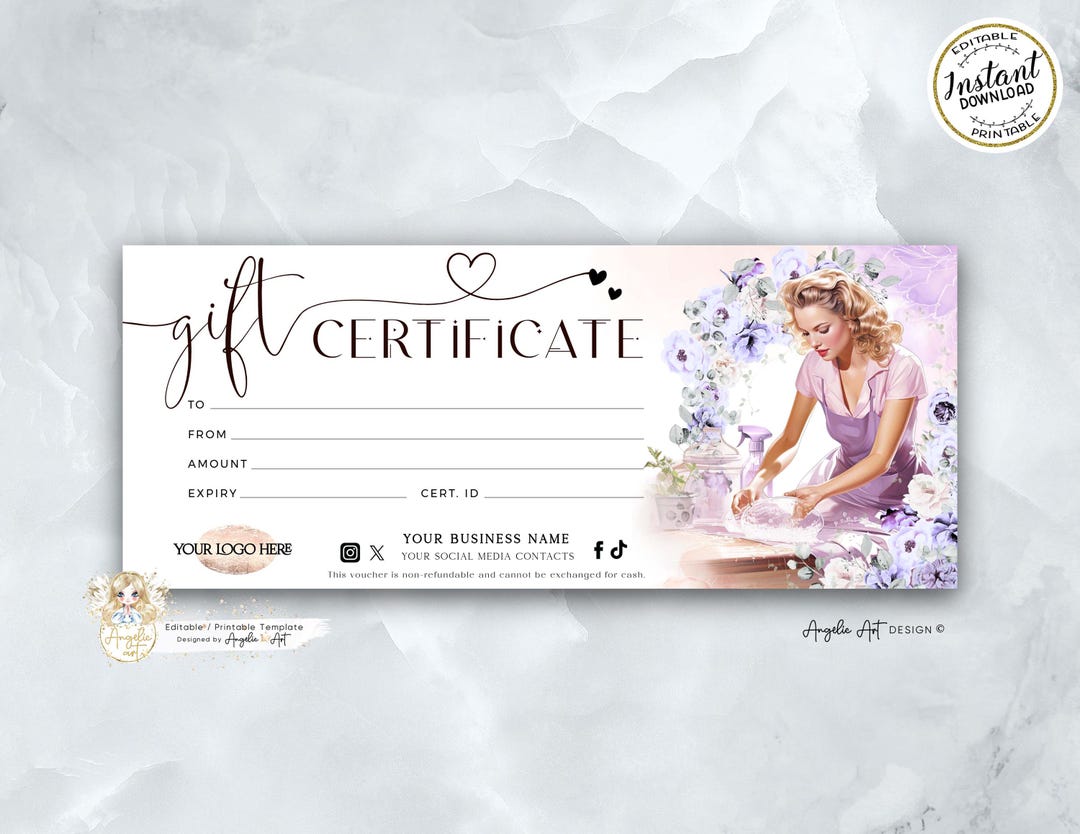 EDITABLE House Cleaning Gift Certificate Template Cleaner Gift Voucher ...