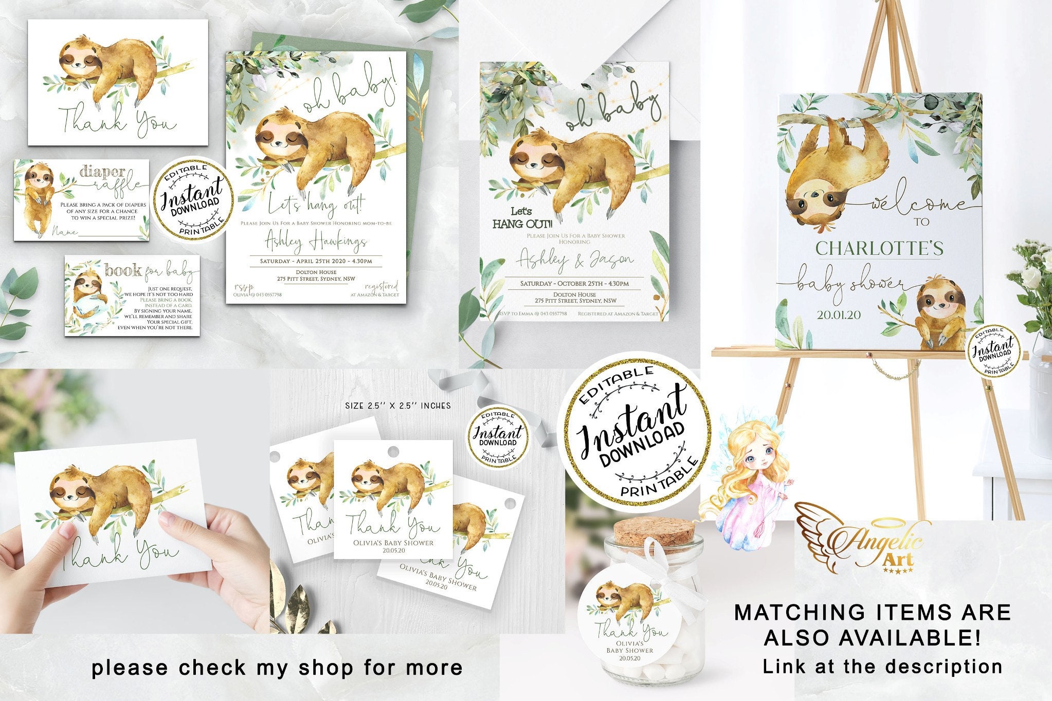 SLOTH Favor Tags Template Gender Neutral Thank You Tag Baby - Etsy