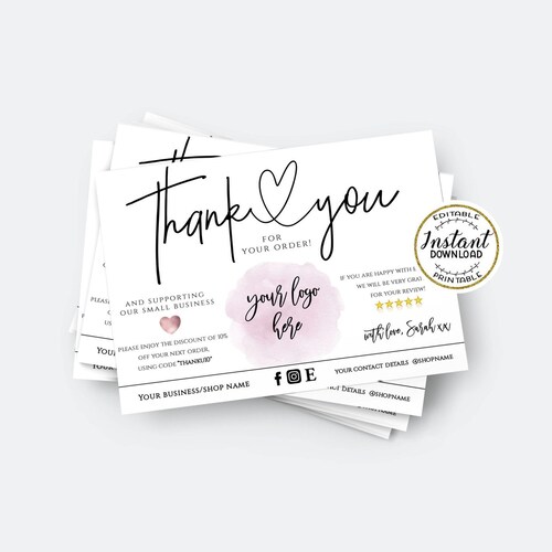 Editable Business Thank You Insert Card Template Modern - Etsy