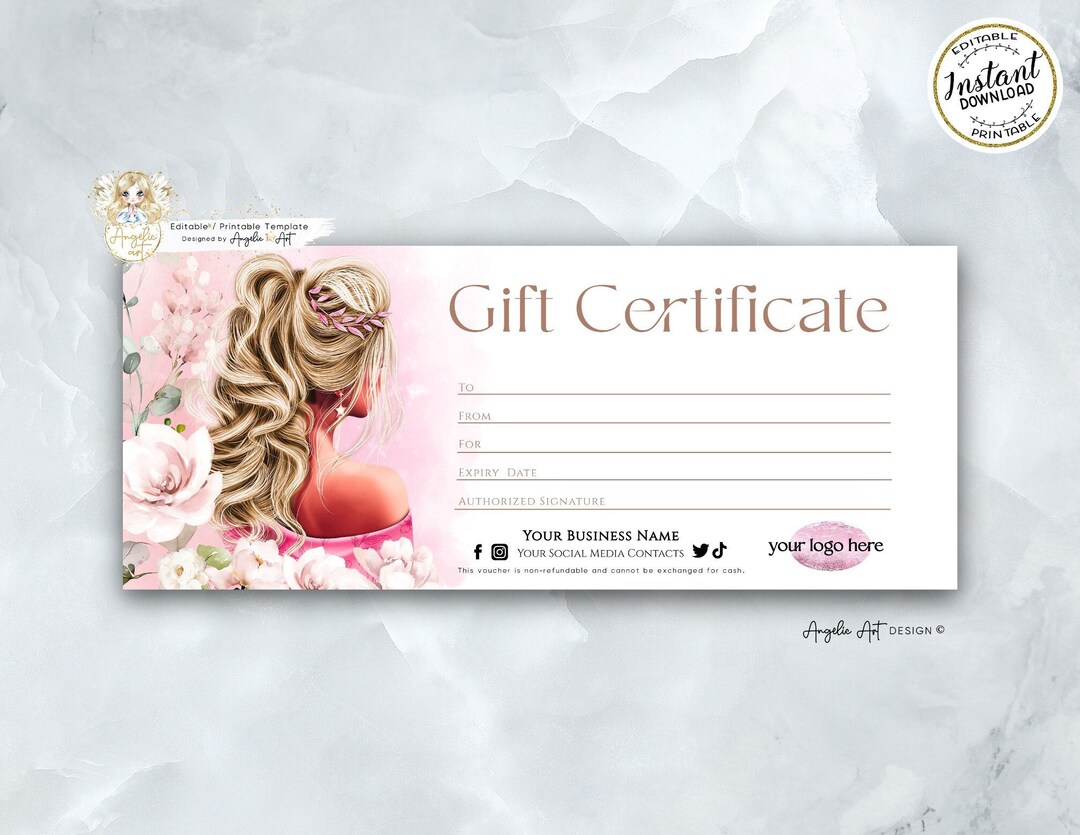 Pink Floral Hair Salon Gift Certificate Template Bridal Gift Voucher ...