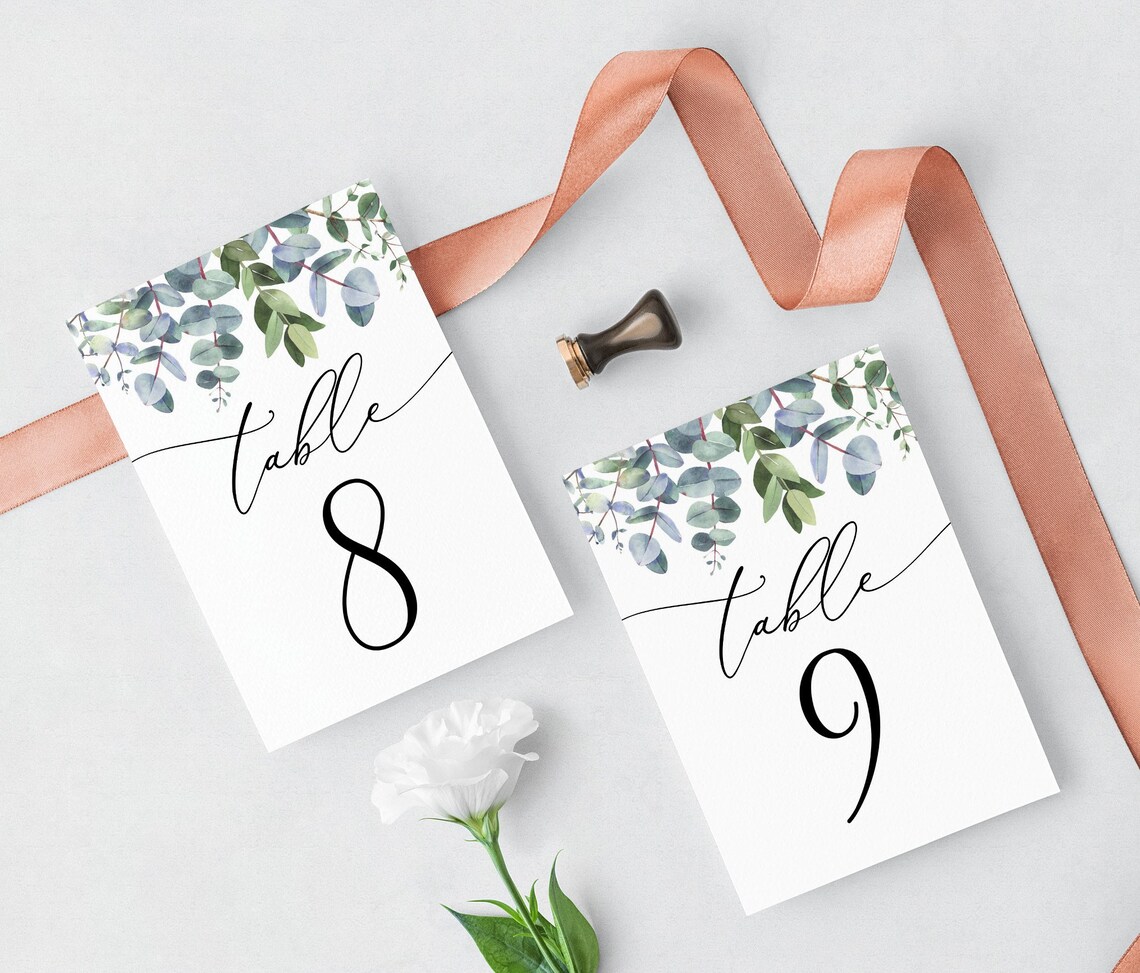 Eucalyptus Table Numbers Template Watercolor Table Numbers | Etsy