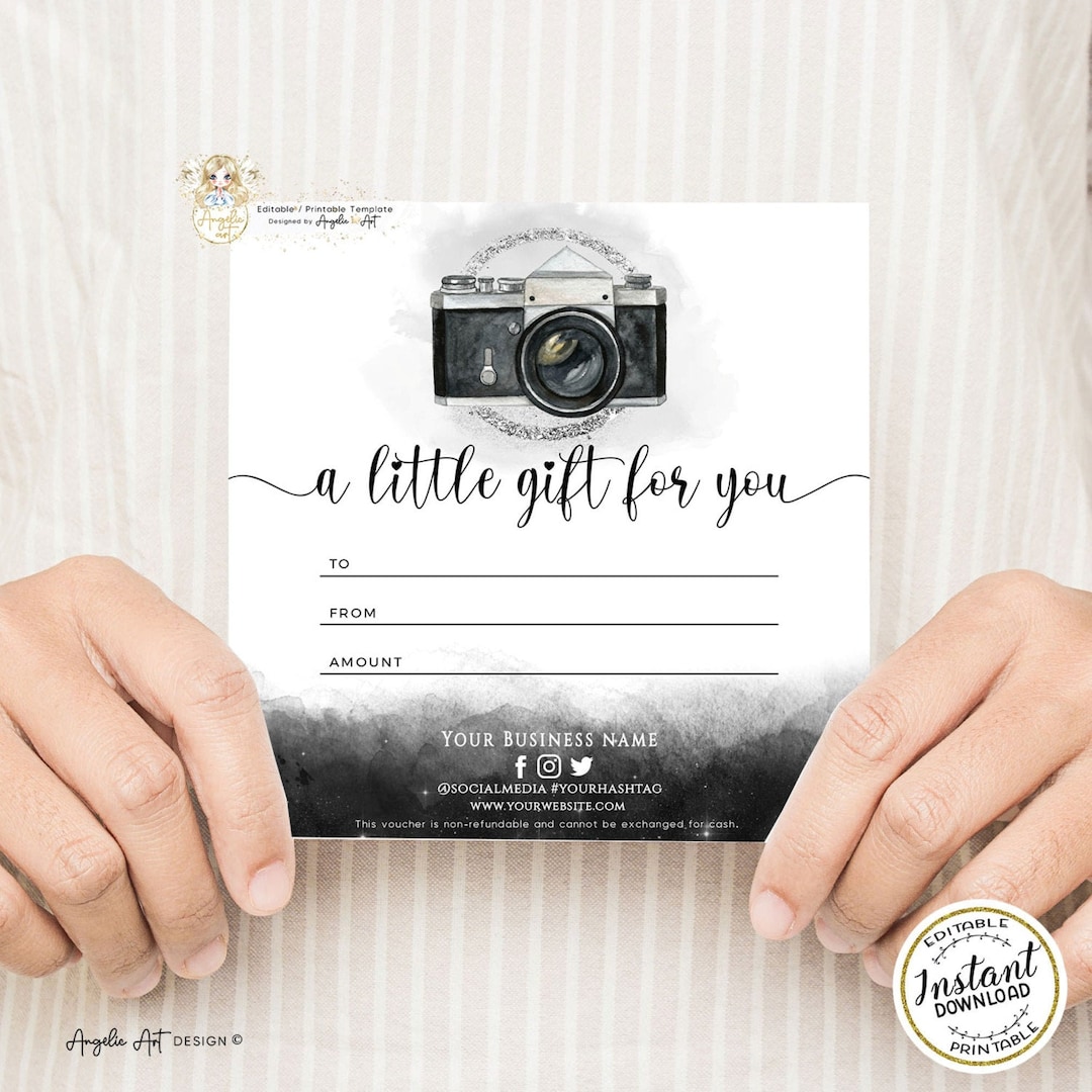 Photography Gift Certificate Template Black Silver Printable ...