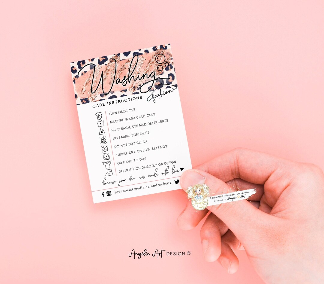 LEOPARD EDITABLE Washing Instructions Template, Rose Gold Printable ...