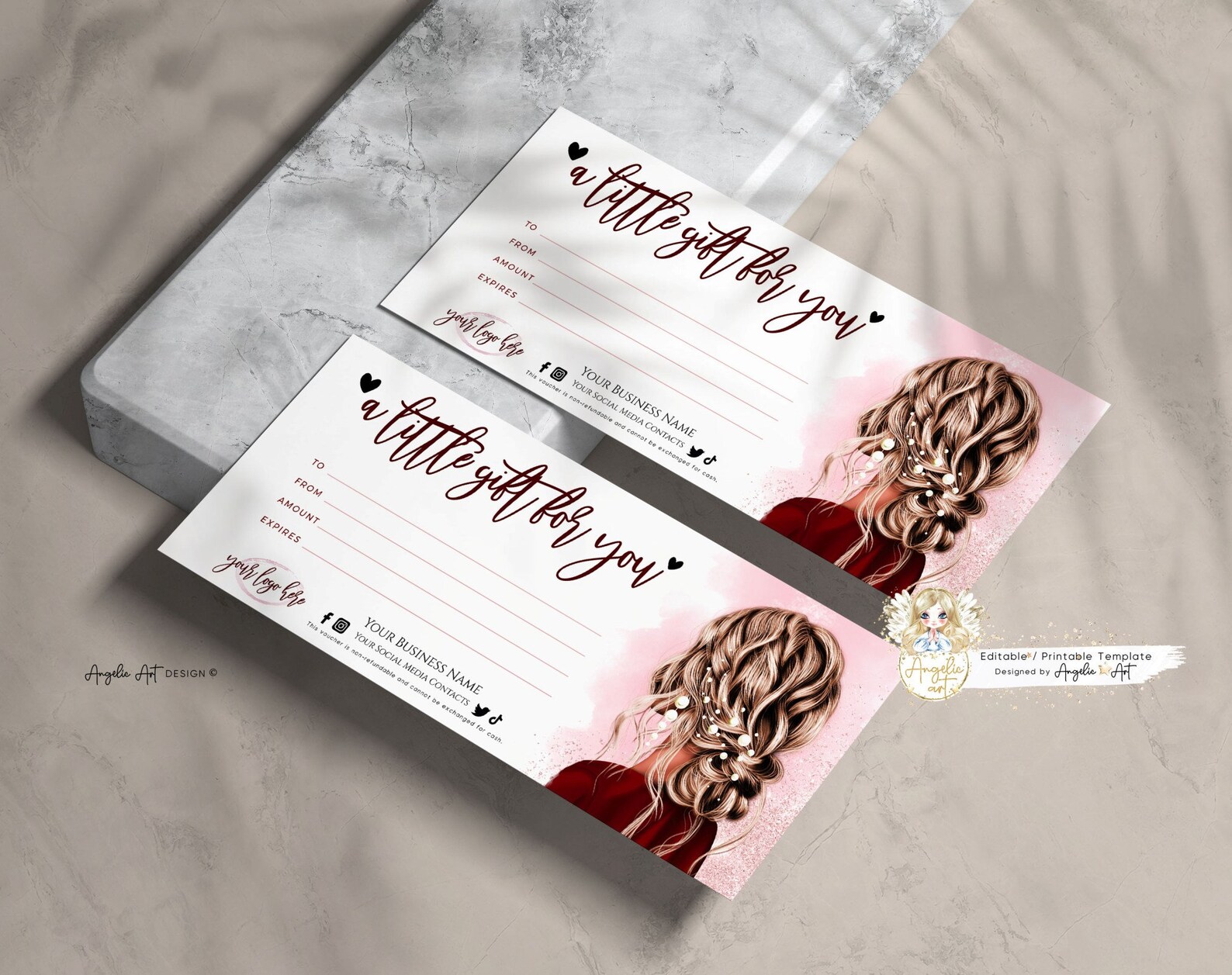 Burgundy Hair Gift Certificate Template, Hair Salon Gift Voucher, Hair ...