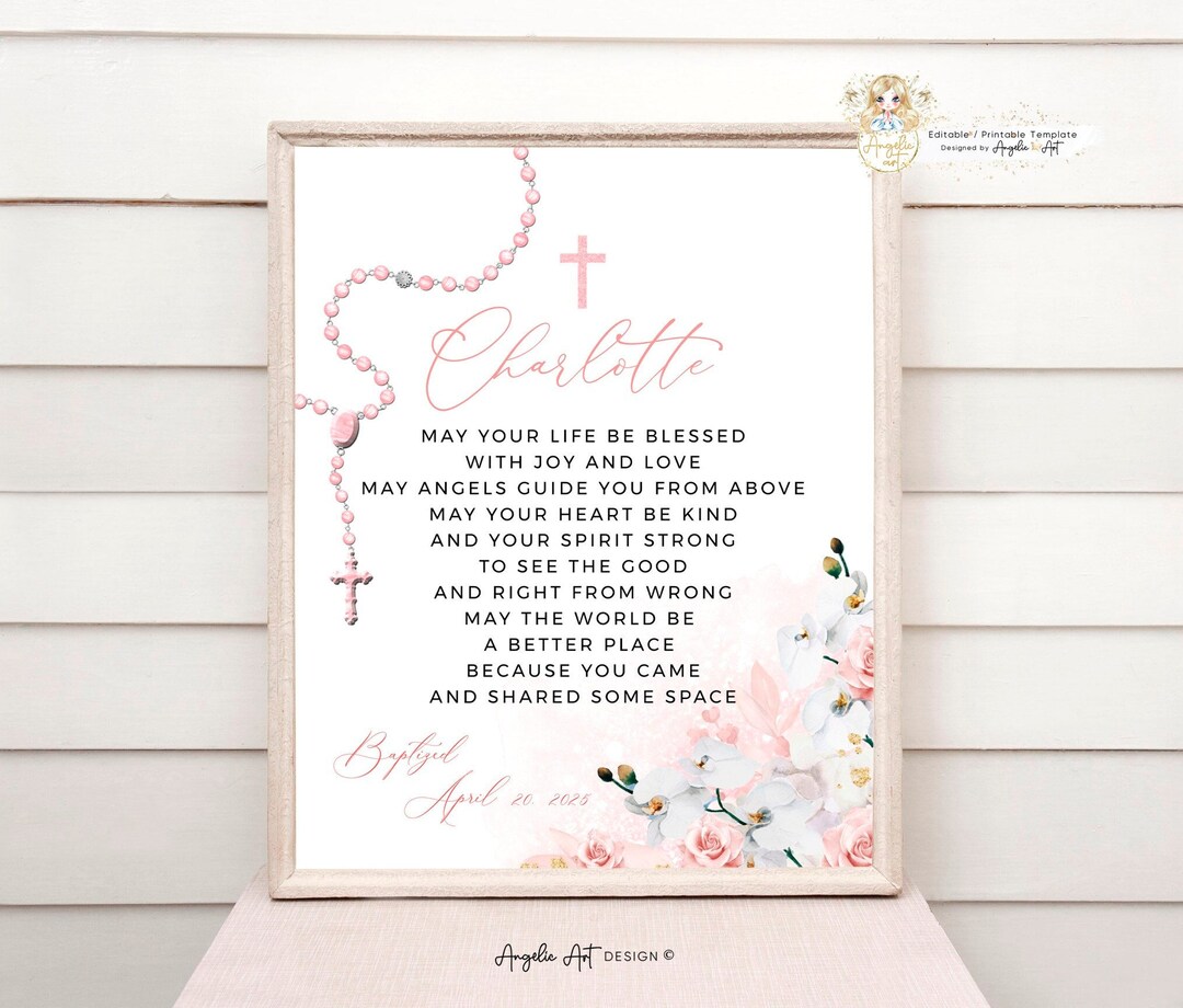 MIA - Blush Pink Rosary Baptism Blessing Sign, Pink Floral Orchid ...