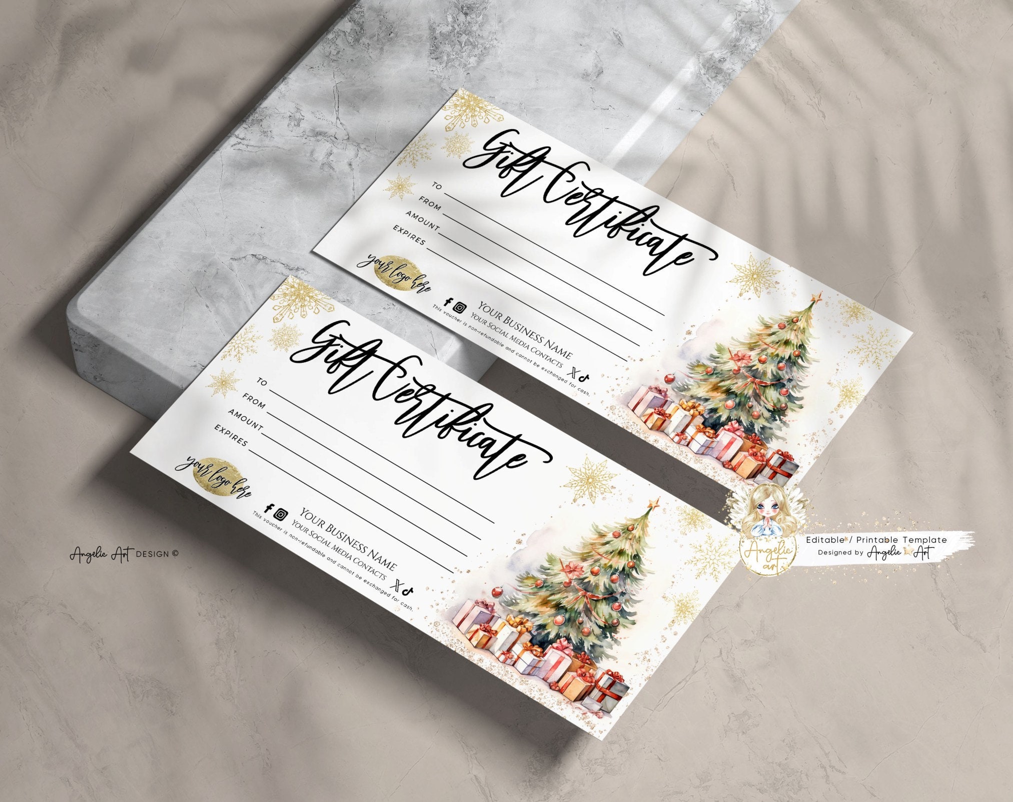 Christmas Tree Gift Certificate Template Editable Printable Gift ...