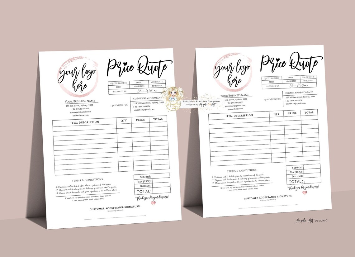 Editable Price QUOTE Template, Simple Price Estimate Template ...