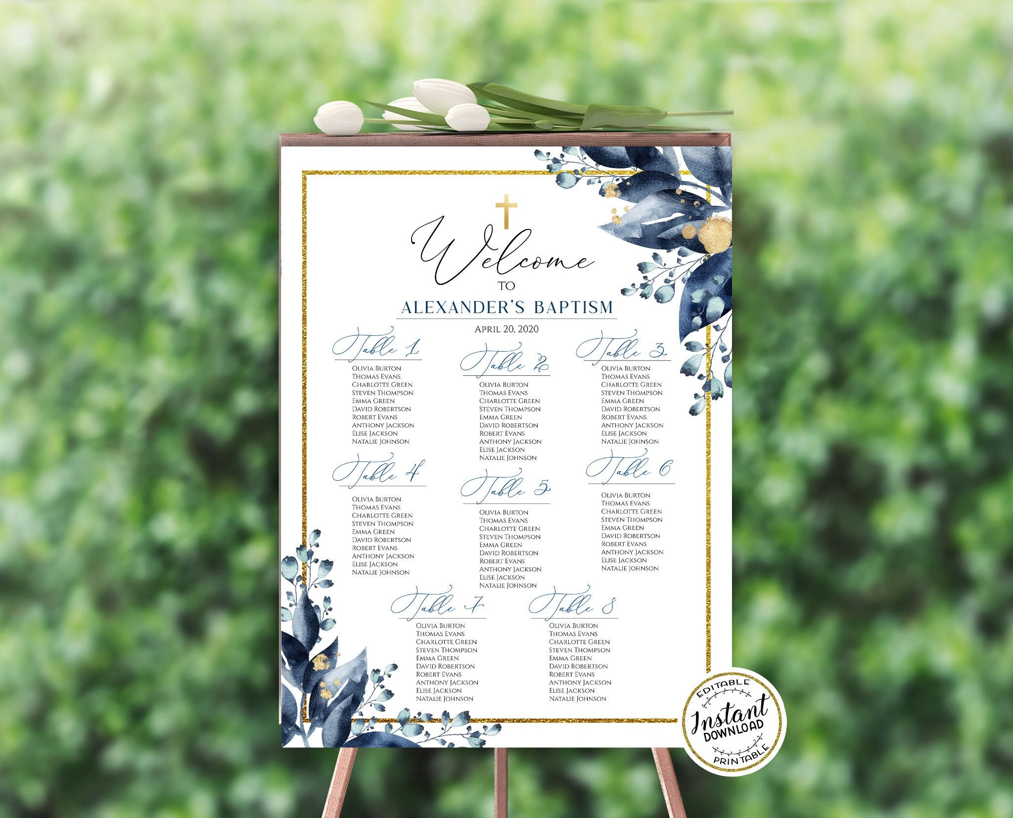 ST PETER Blue Gold Baptism Seating Chart Template 2 Sizes - Etsy