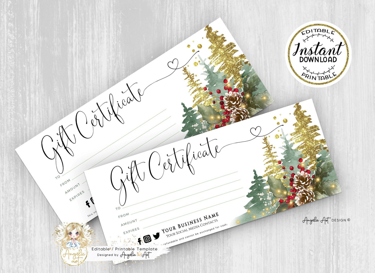 Editable Christmas Tree Gift Certificate Holiday Printable - Etsy
