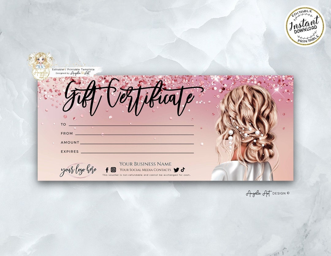 GLAM - Luxury Hair Salon Gift Certificate Template Editable Printable ...