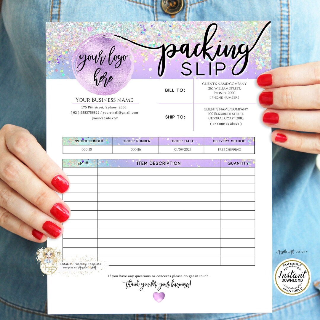 ELF Editable Packing SLIP Template Printable Holographic Glitter ...