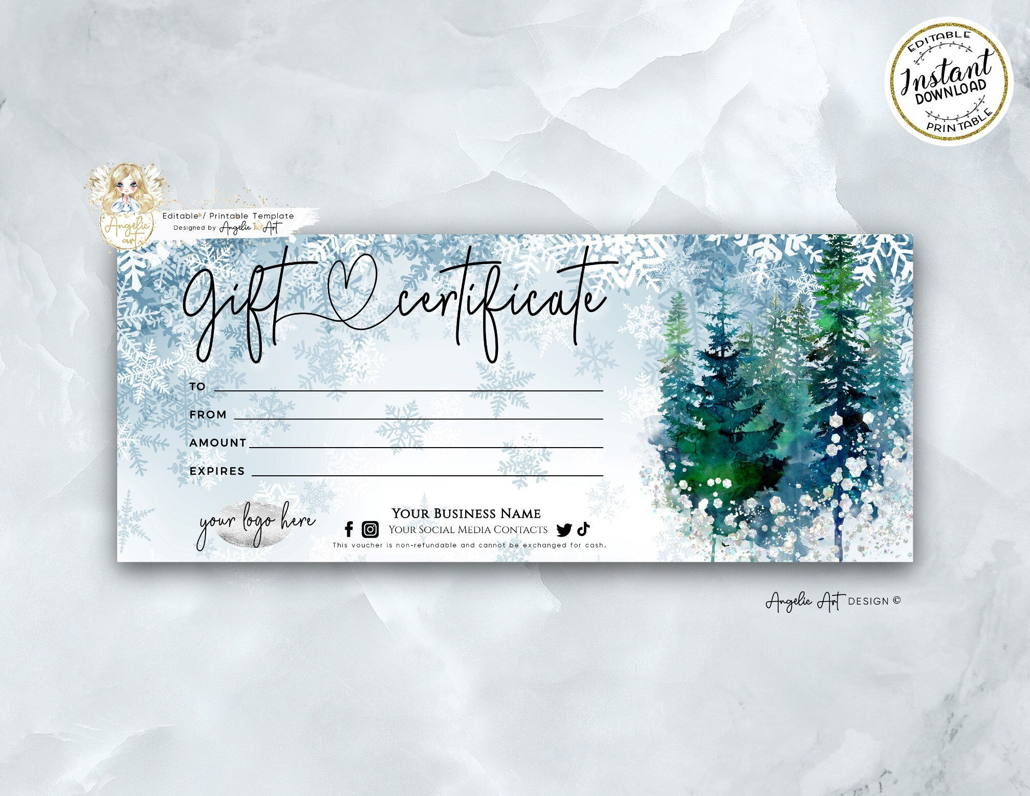 Winter Gift Certificate Template EDITABLE Printable Holiday - Etsy