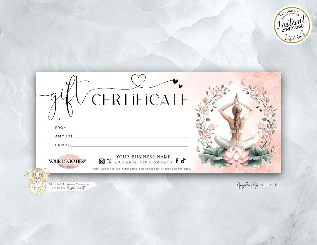 Editable Printable YOGA Gift Certificate Template FITNESS Personal ...