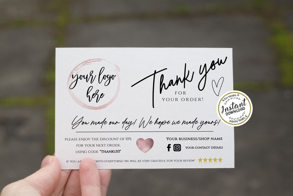 Editable Business Thank You Insert Card Template Modern - Etsy