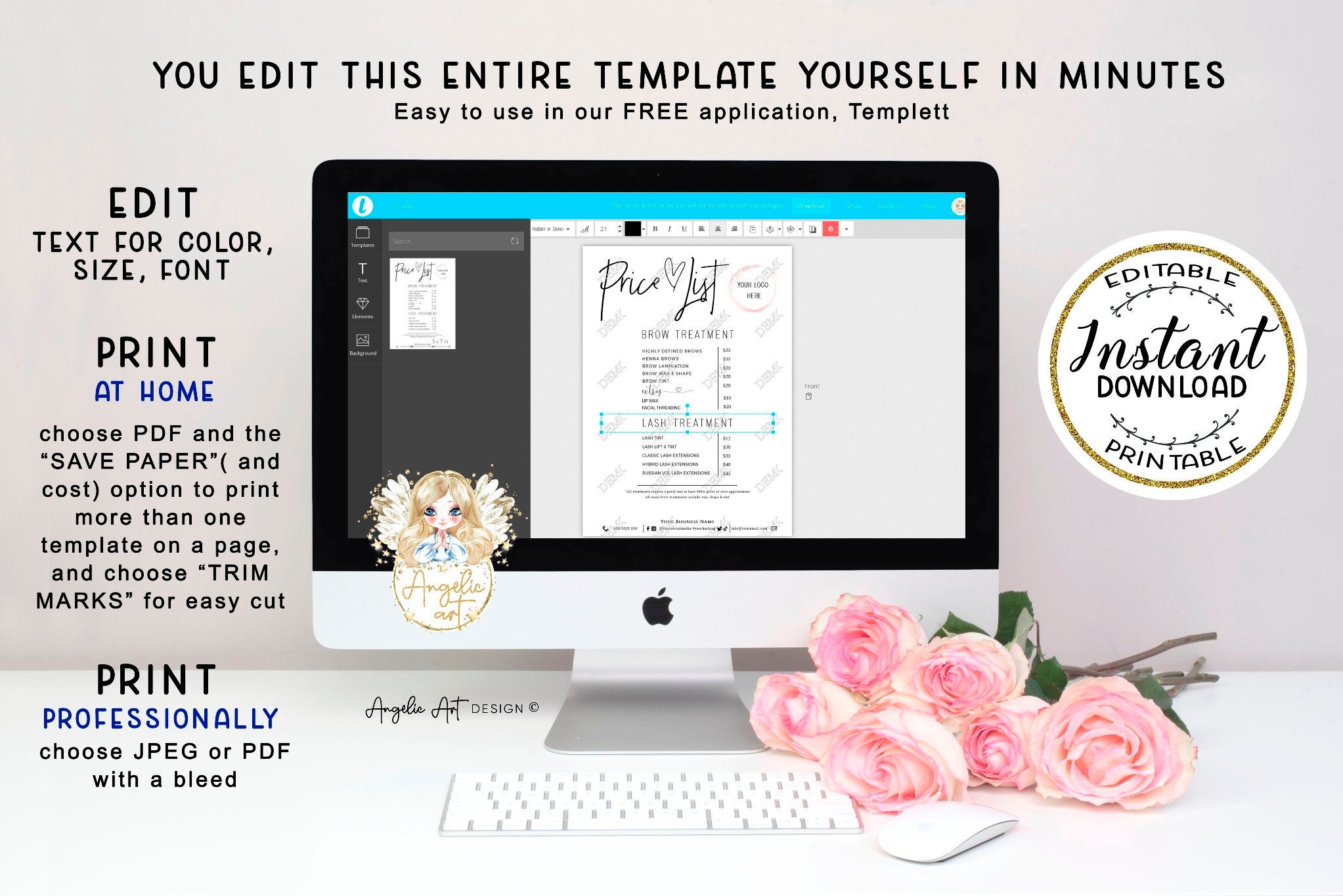 GLAM ROSEGOLD Glitter Glam Price List Template Editable - Etsy
