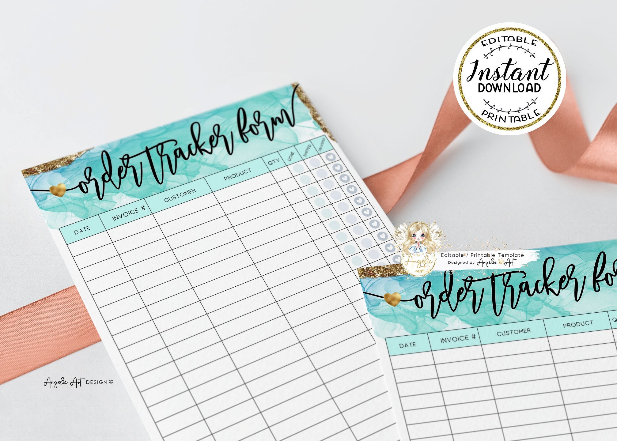 NYMPH Order Tracker Form Template EDITABLE Order Teal Gold - Etsy